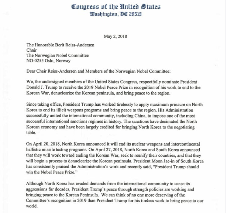 GOP lawmakers nominate Trump for Nobel Peace Prize, cite mistranslation ...